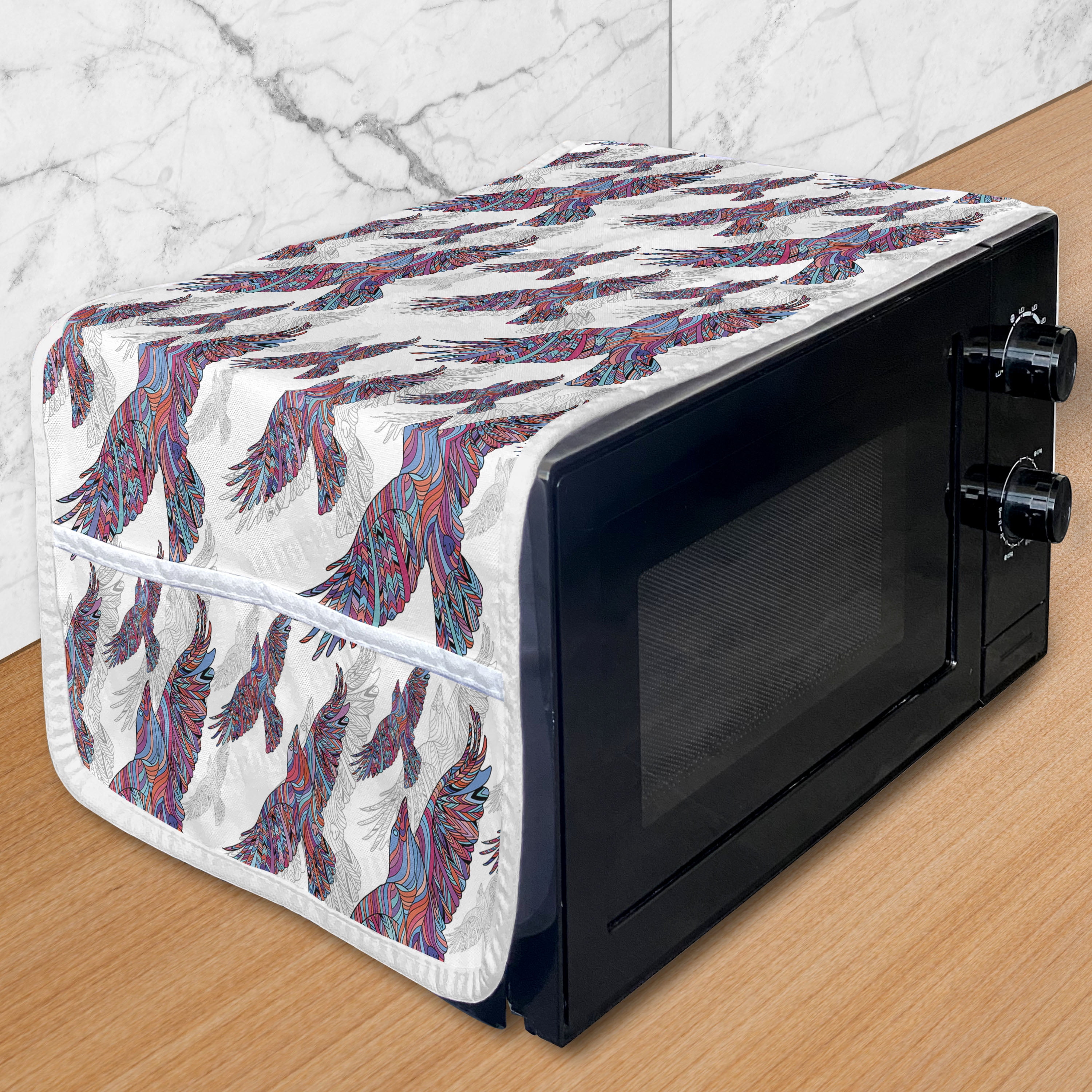 Black Crow Microwave Oven Cover, Abstract Colorful Inspired Flying Bird ...