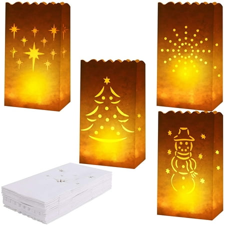 40 Pieces Paper Luminary Bags White Candle Bags Flame Resistant Lantern ...