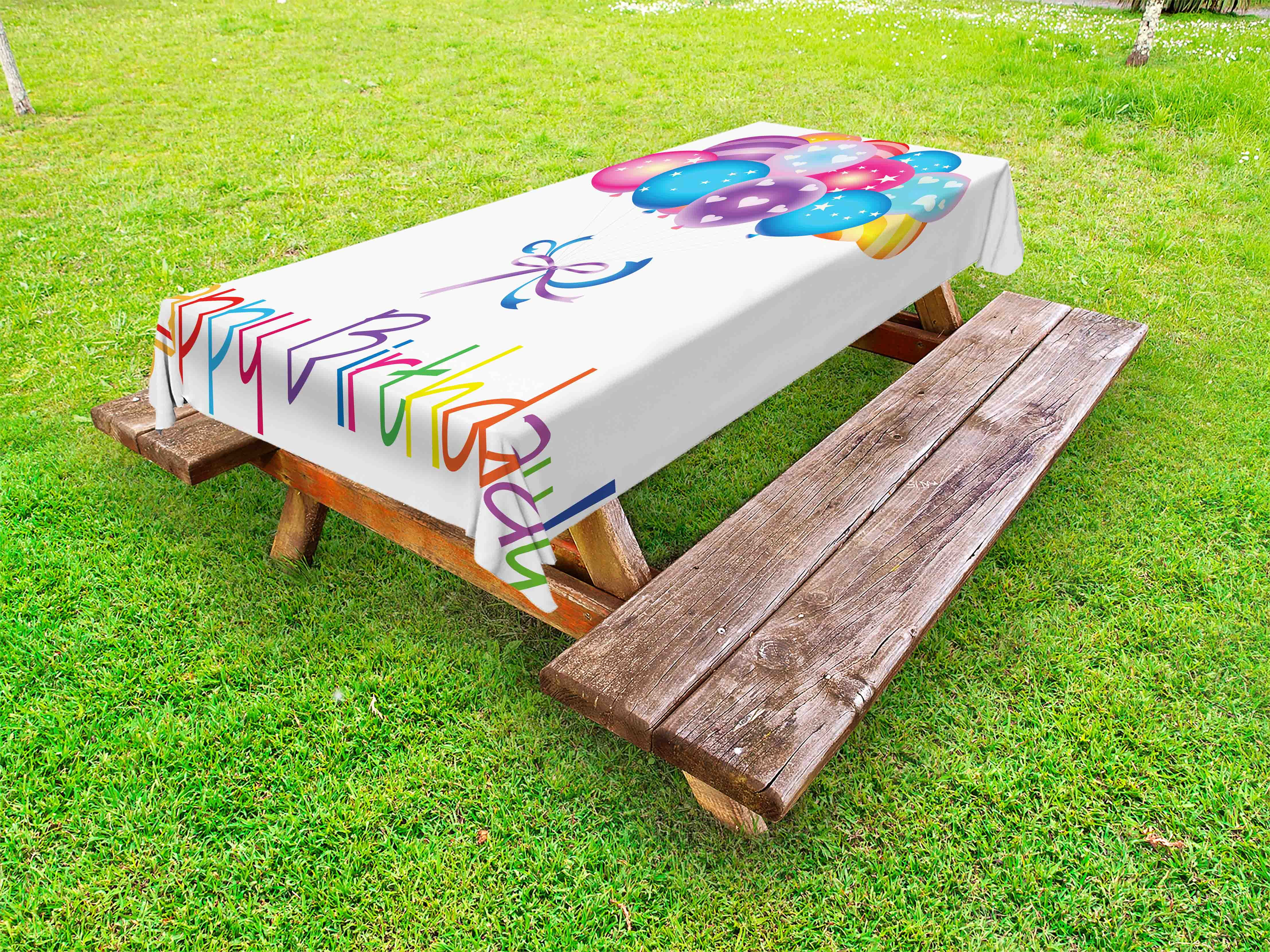 Birthday Outdoor Tablecloth, Balloon Bouquet with Stars and Heart ...