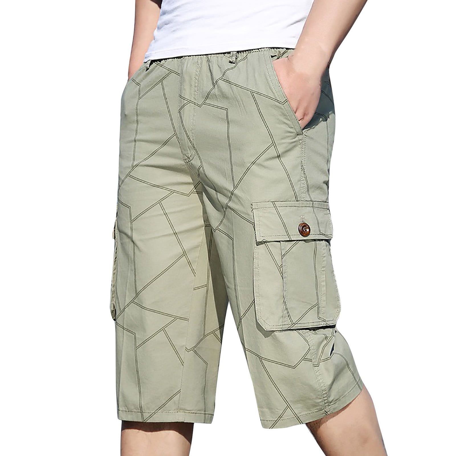 fvwitlyh Mens 5 Inch Shorts Men's Capri Pants Twill Elastic Below Knee ...