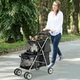 4 Wheels Pet Stroller Dog Cat Stroller, Foldable 2 Cages Strollers ...