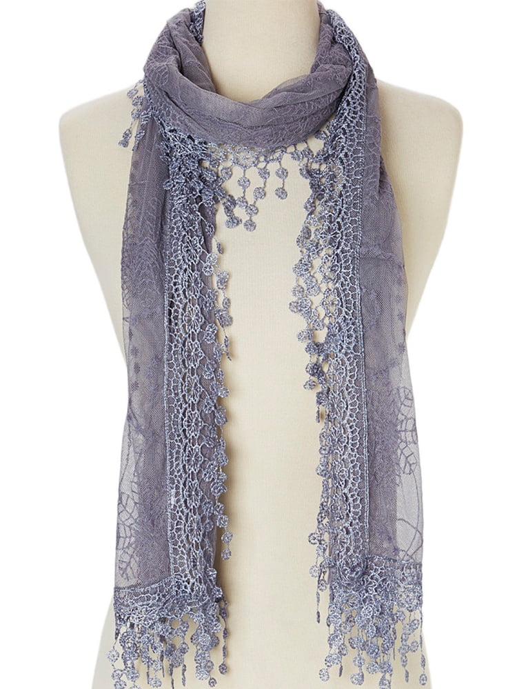 Women lightweight lace teardrop fringe Lace Scarf Vintage Scarf Mesh ...