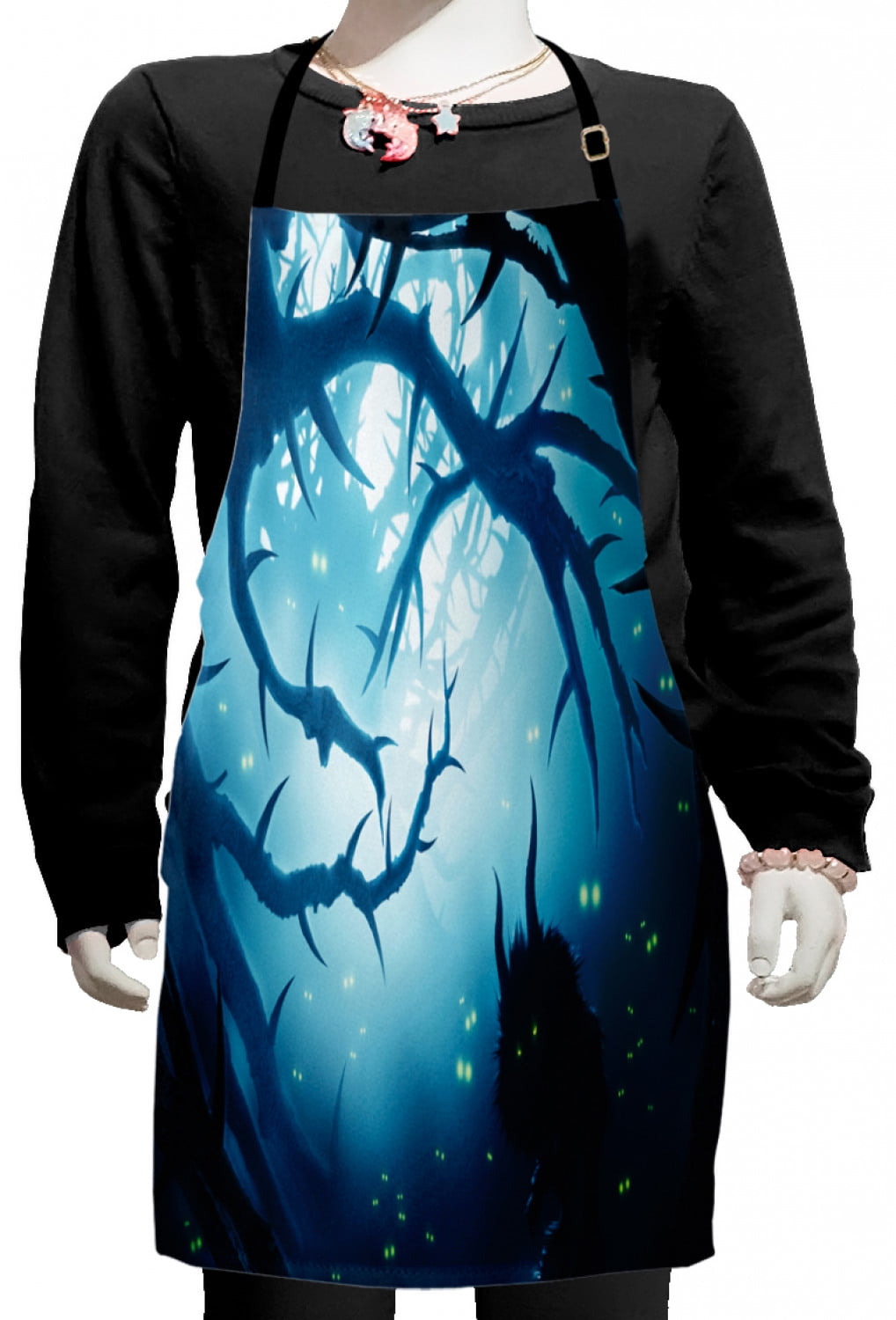 Mystic Kids Apron, Animal with Burning Eyes in the Dark Forest at Night ...