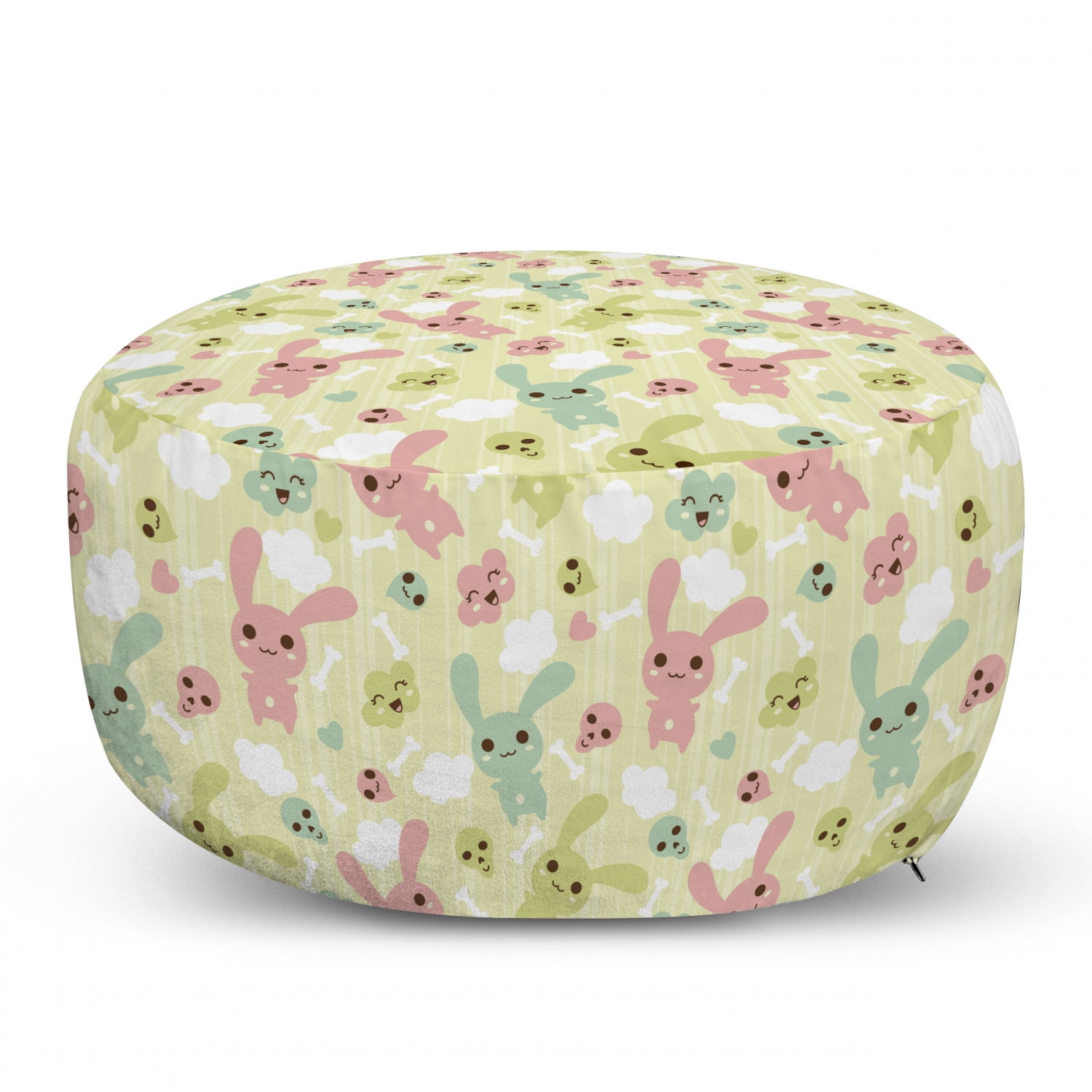 Anime Pouf Cover with Zipper, Funny Bunnies Clouds and Bones Pattern ...