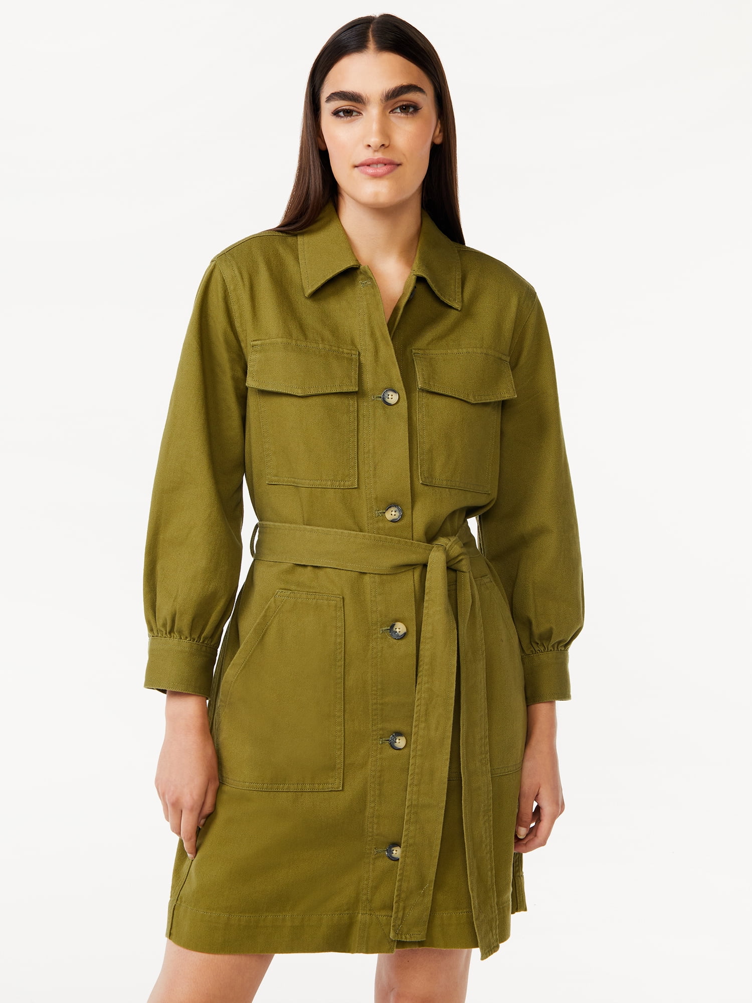 Free Assembly Women's Belted Utility Mini Dress - Walmart.com