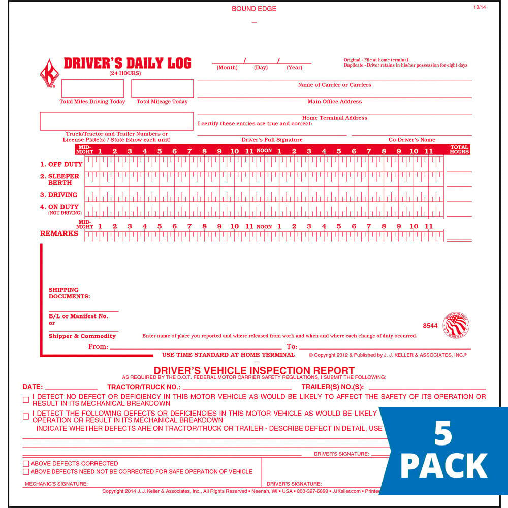 2-In-1 Driver Daily Log Book 5-pk. with Simplified DVIR - 2-Ply ...