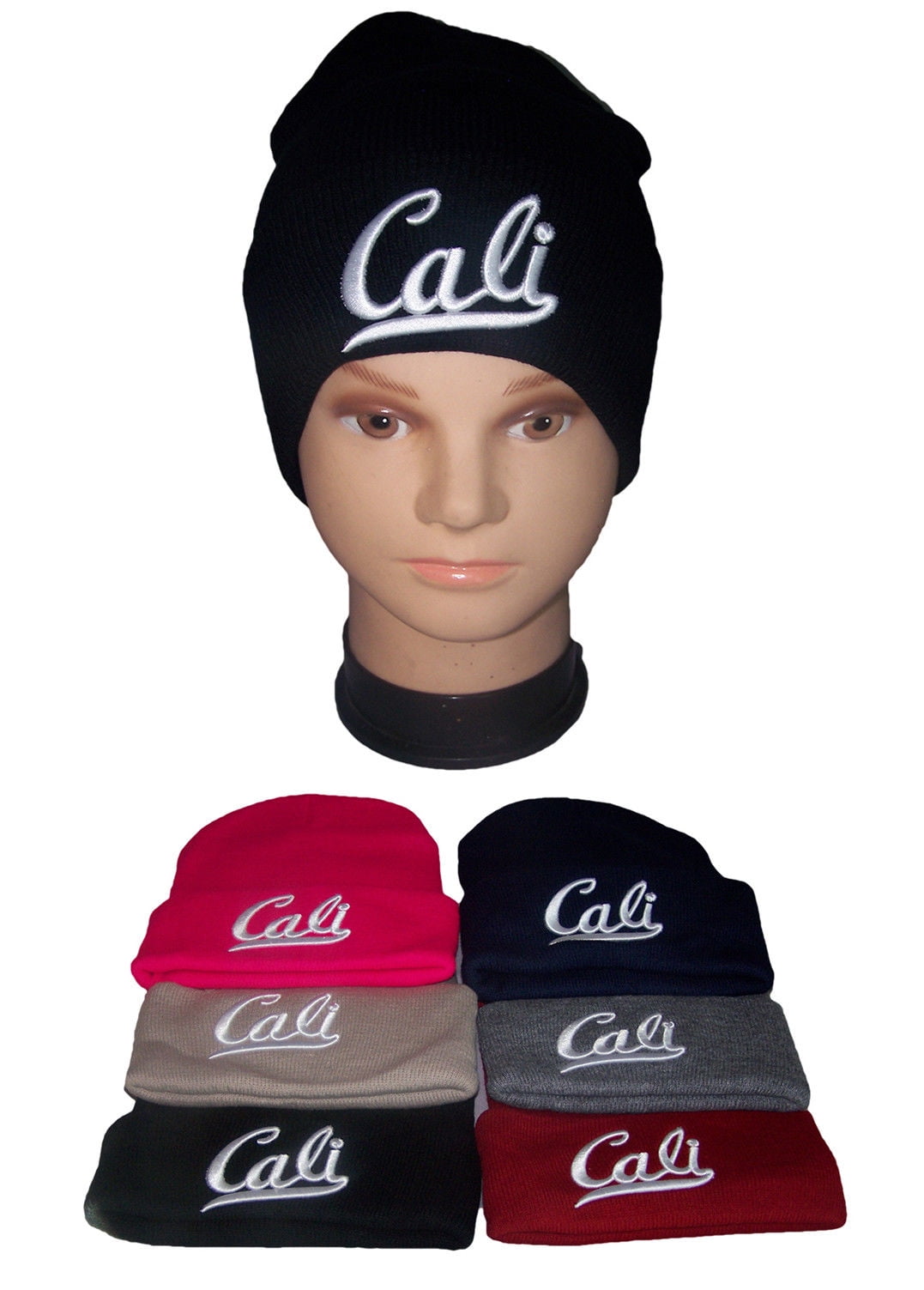 "CALI" Beanies Knitted Winter Caps For Adults Embroidered - Navy Color ...