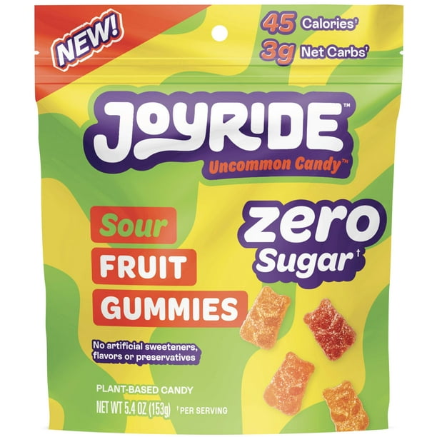 JOYRIDE Zero Sugar Sour Fruit Gummies, Low Calorie Vegan Gummy Candy, 5 ...