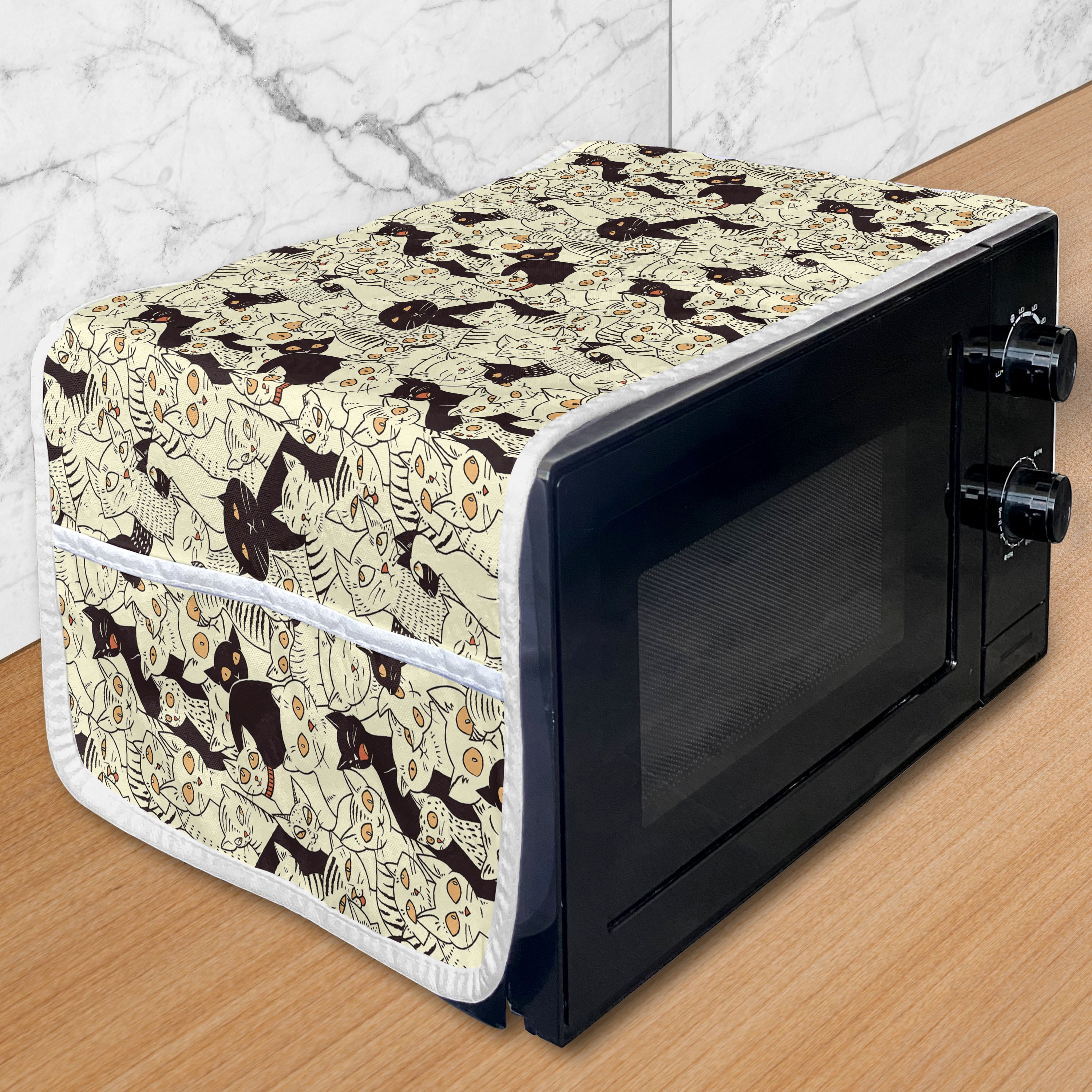 Cat Microwave Oven Cover, Sketch Kittens Animals Sleeping and Yawning ...