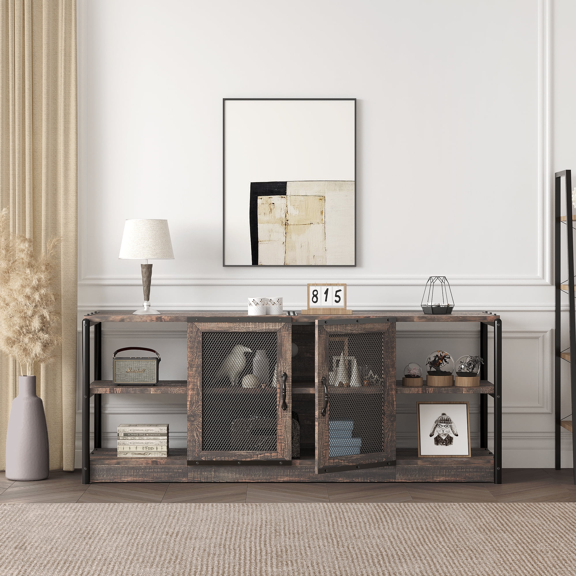 63" TV Stand Farmhouse Style TV Console Table with Storage Shelves ...