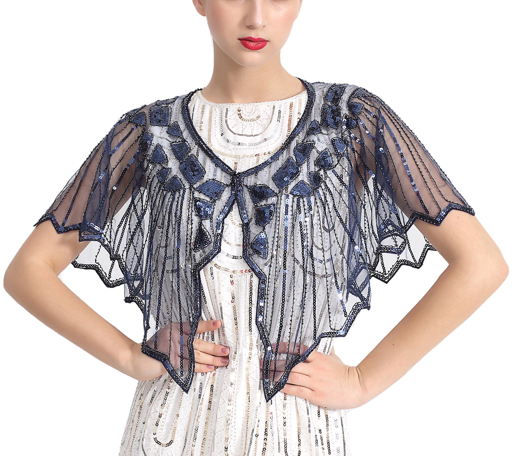 1920's Glitter Mesh Sequin Wedding Evening Capelet Shawl Outfit Bolero ...