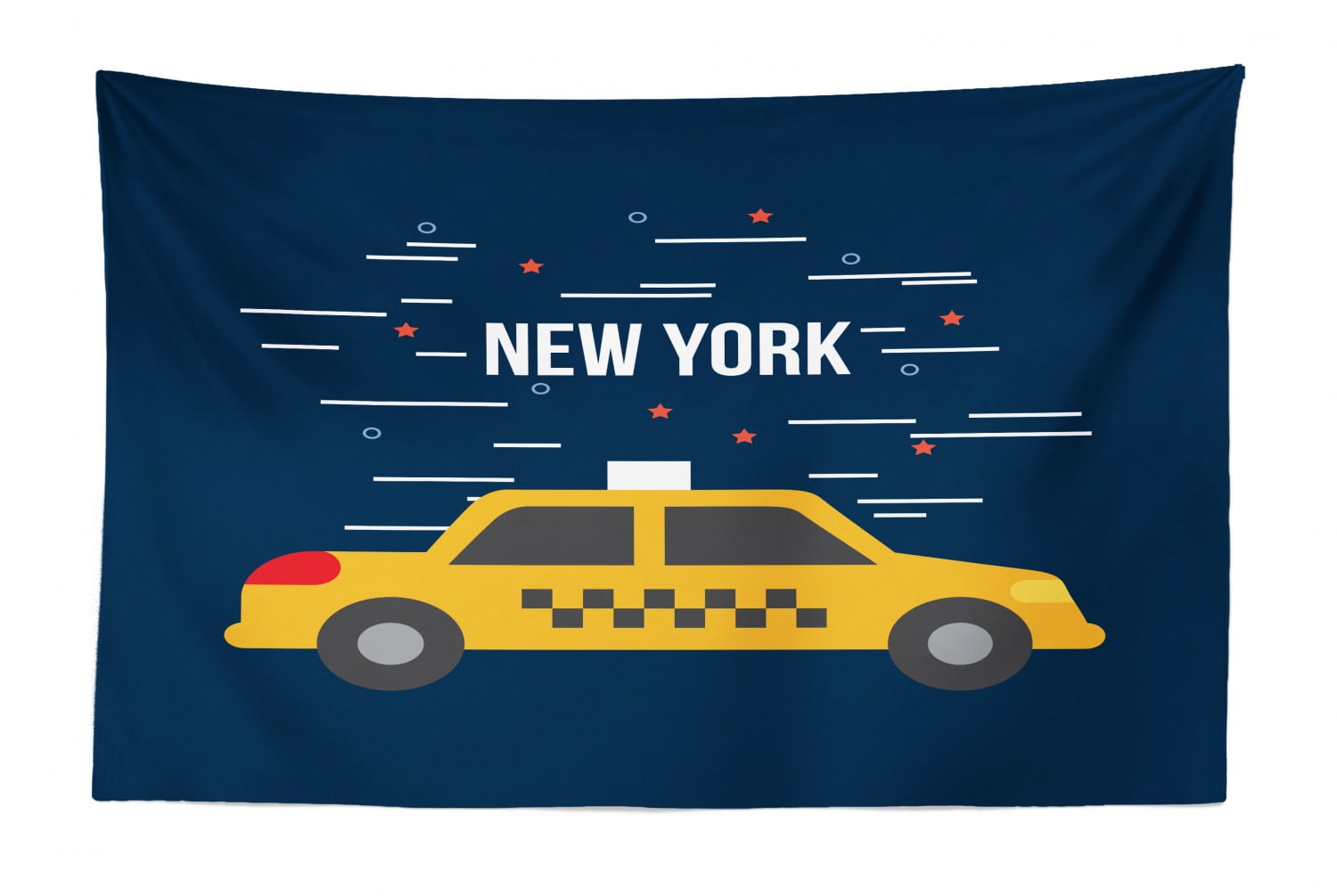 New York Taxi Tapestry, Old Vintage Style Checker Cab Illustration of ...