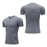 Men's Grey Compression Short Sleeve Base Layer Undershirt - Workout ...