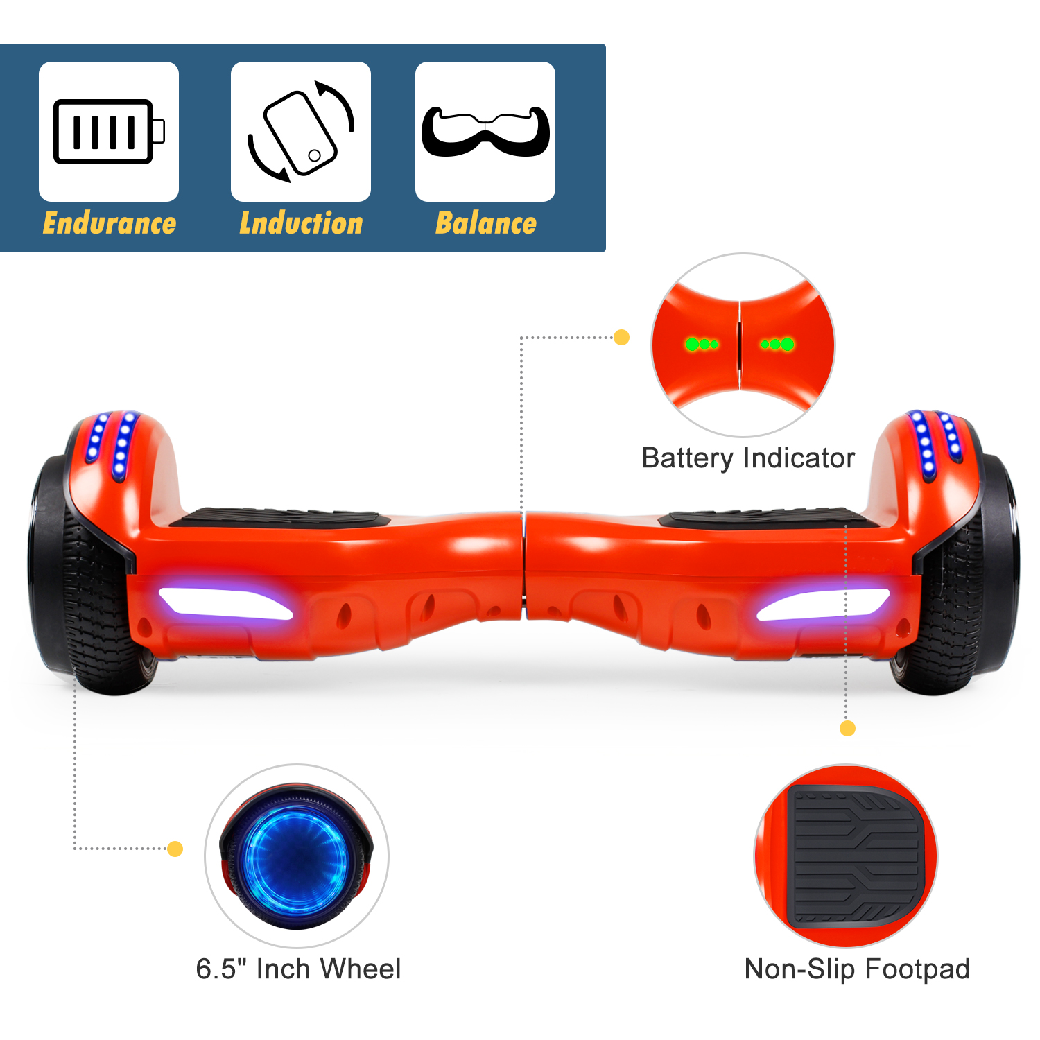 CBD Bluetooth HoverBoard with LED light 6.5" 36V Self Balancing ...