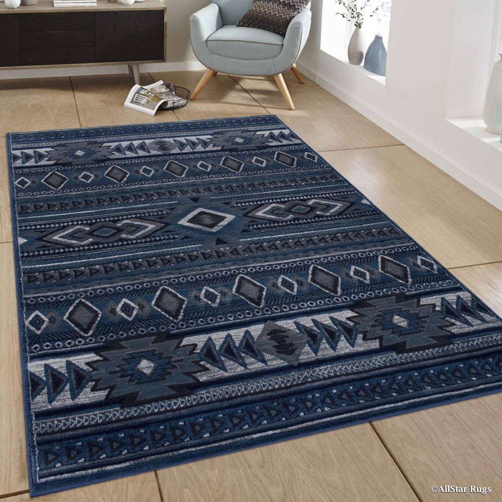 Blue Allstar Triangles with Diamonds Geometric Shapes Prints Area Rug ...