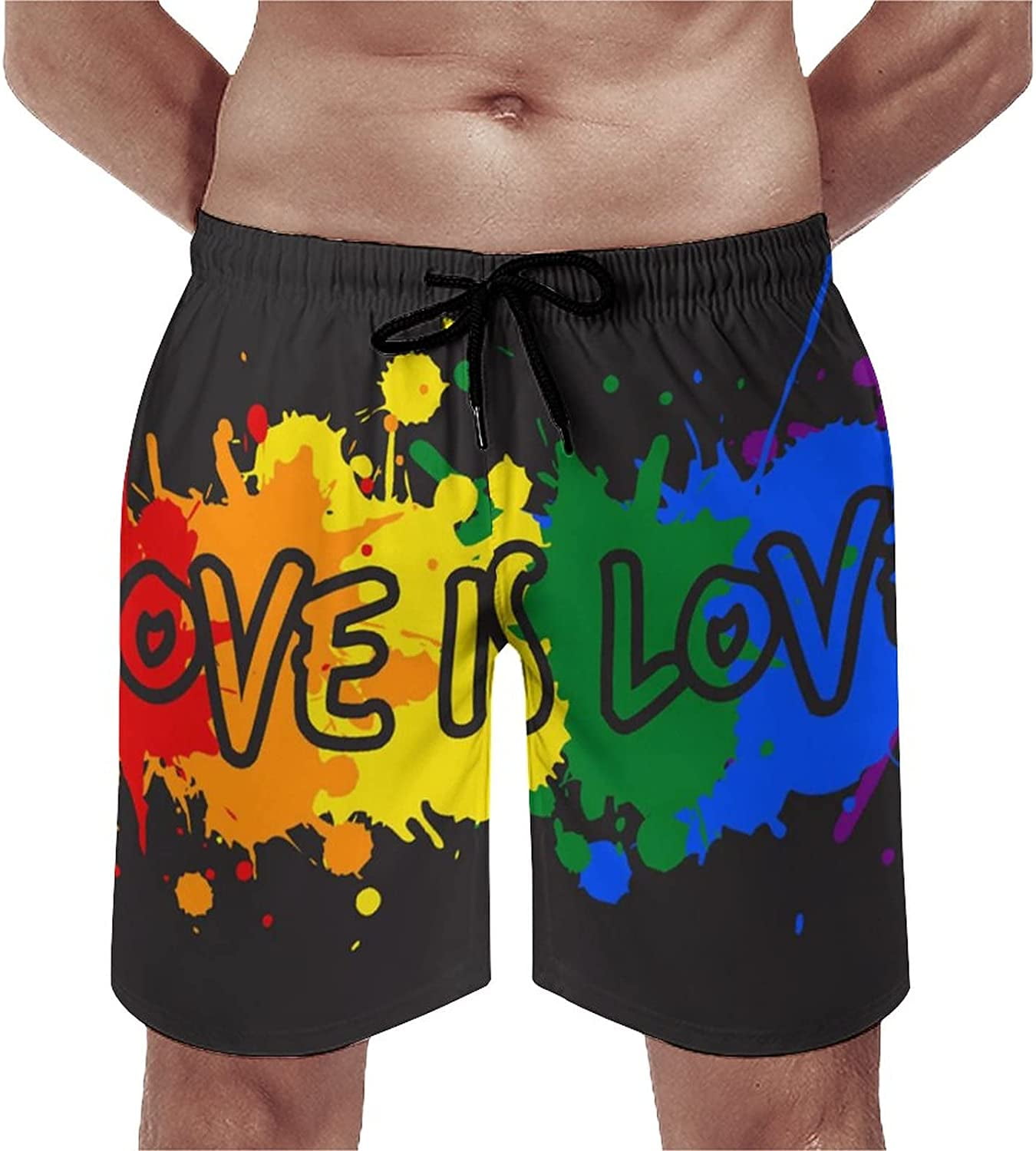 Mens Lgbt Pride Flag Love Is Love Swim Trunks Quick Dry Bathing Suit