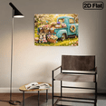 A 2D flat horizontal 500 - piece puzzle of a blue truck with flowers ...