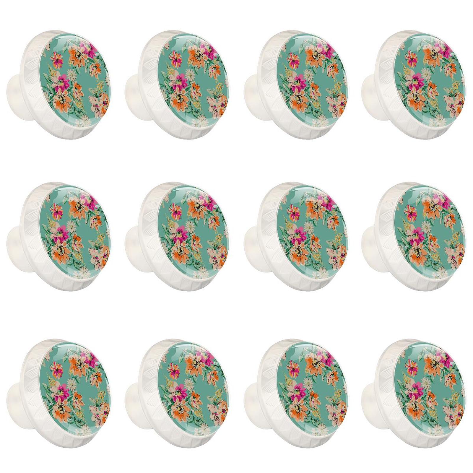 12 Pcs Watercolor Flowers Knobs for Kitchen Cabinet Cupboard Dresser ...