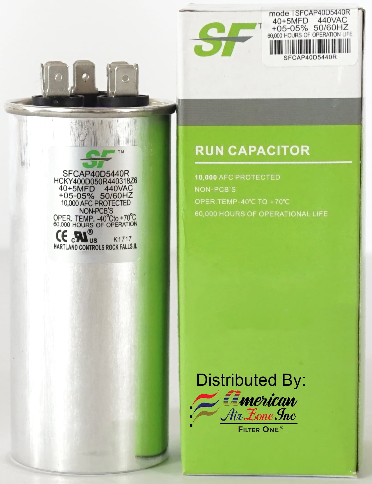TRANE SF Dual Run Capacitor - 40 + 5 MFD µF (MicroFarad) 370/440 Volts ...