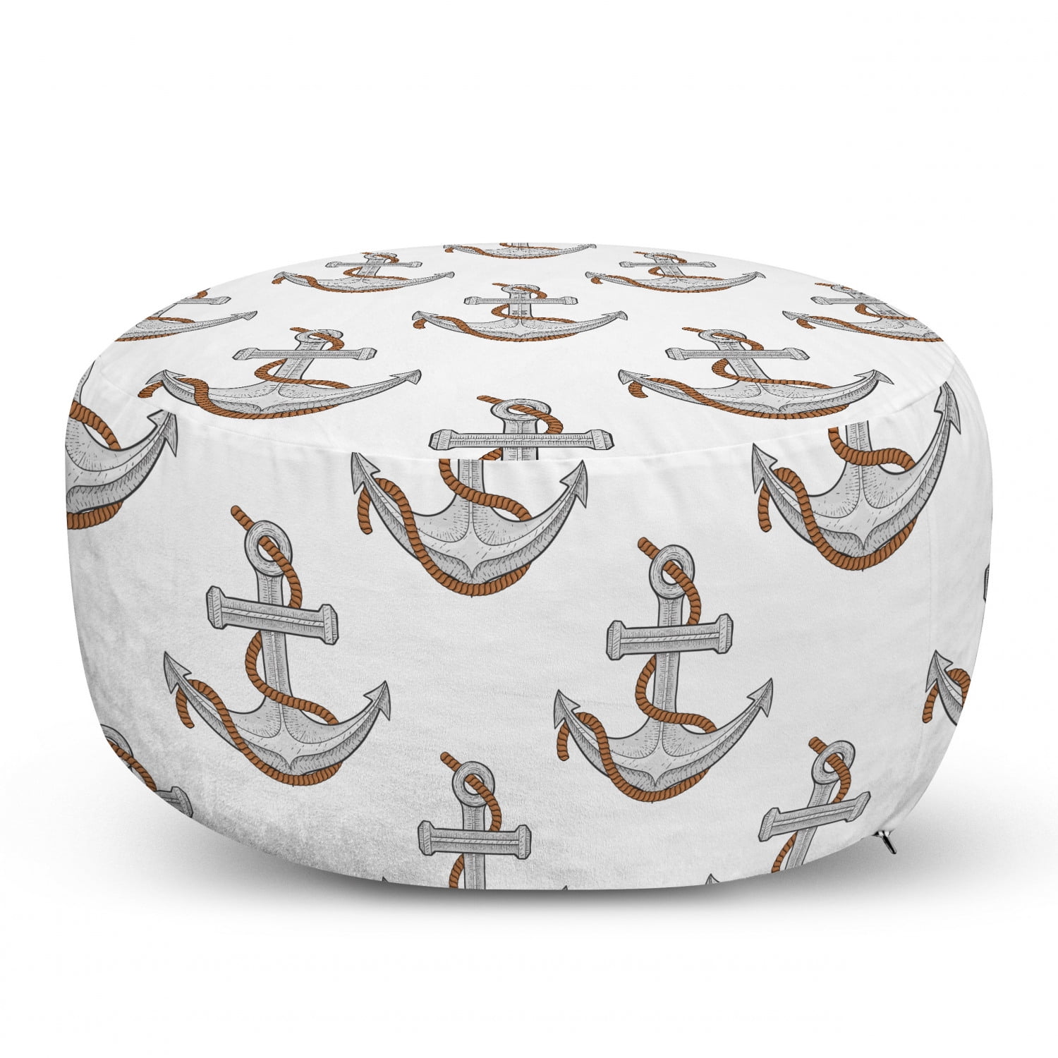 Vintage Nautical Tattoo Pouf Cover with Zipper, Repetitive Anchor and ...