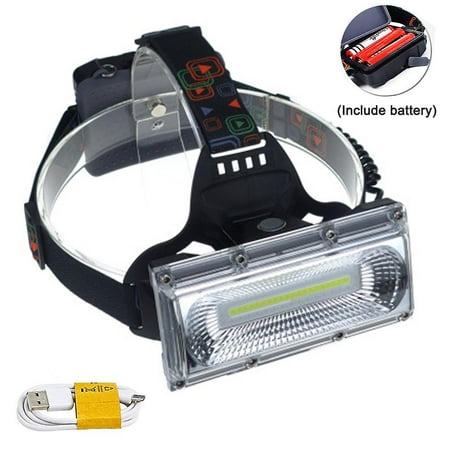 Led Headlamp Rechargeable Headlight Flashlight+usb Cable 2 Batteries ...