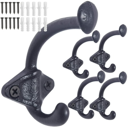 WEBI Rustic Coat Hooks Wall Mounted:5 Packs,Cast Iron,Vintage Rustic Towel Hook Robe Hook,Metal ...