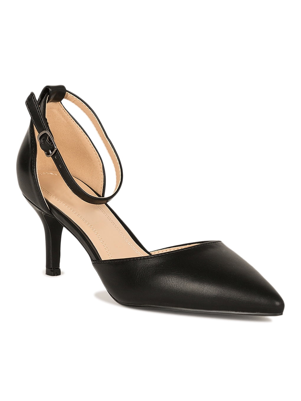 Women Leatherette Pointy Toe Ankle Strap Kitten Pump Heel 18781 ...