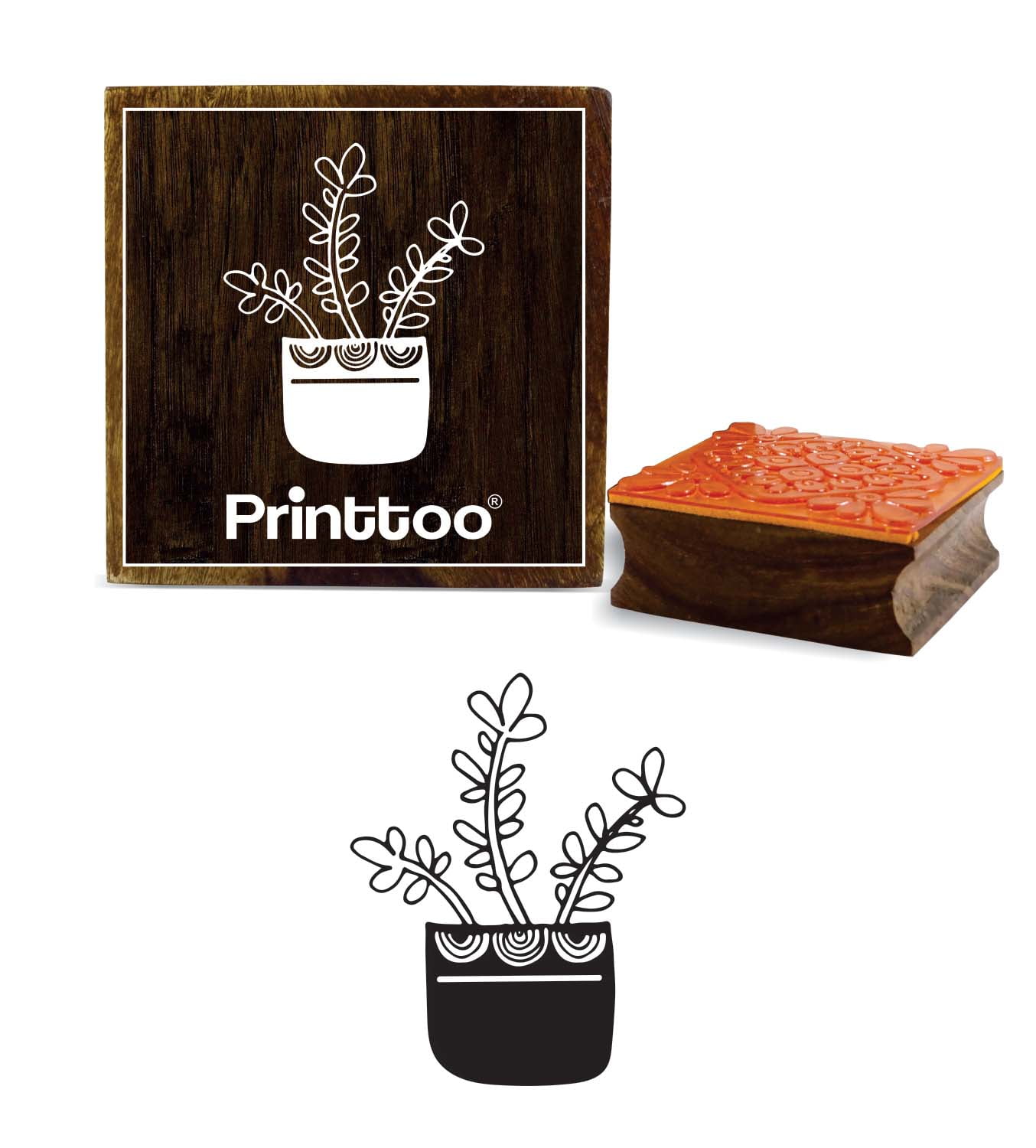Printtoo Diary Card Doodle Pot Plant Design Square Brown Wooder Rubber ...