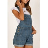 Pink Queen Women's Denim Classic Adjustable Straps Cuffed Hem Bib ...