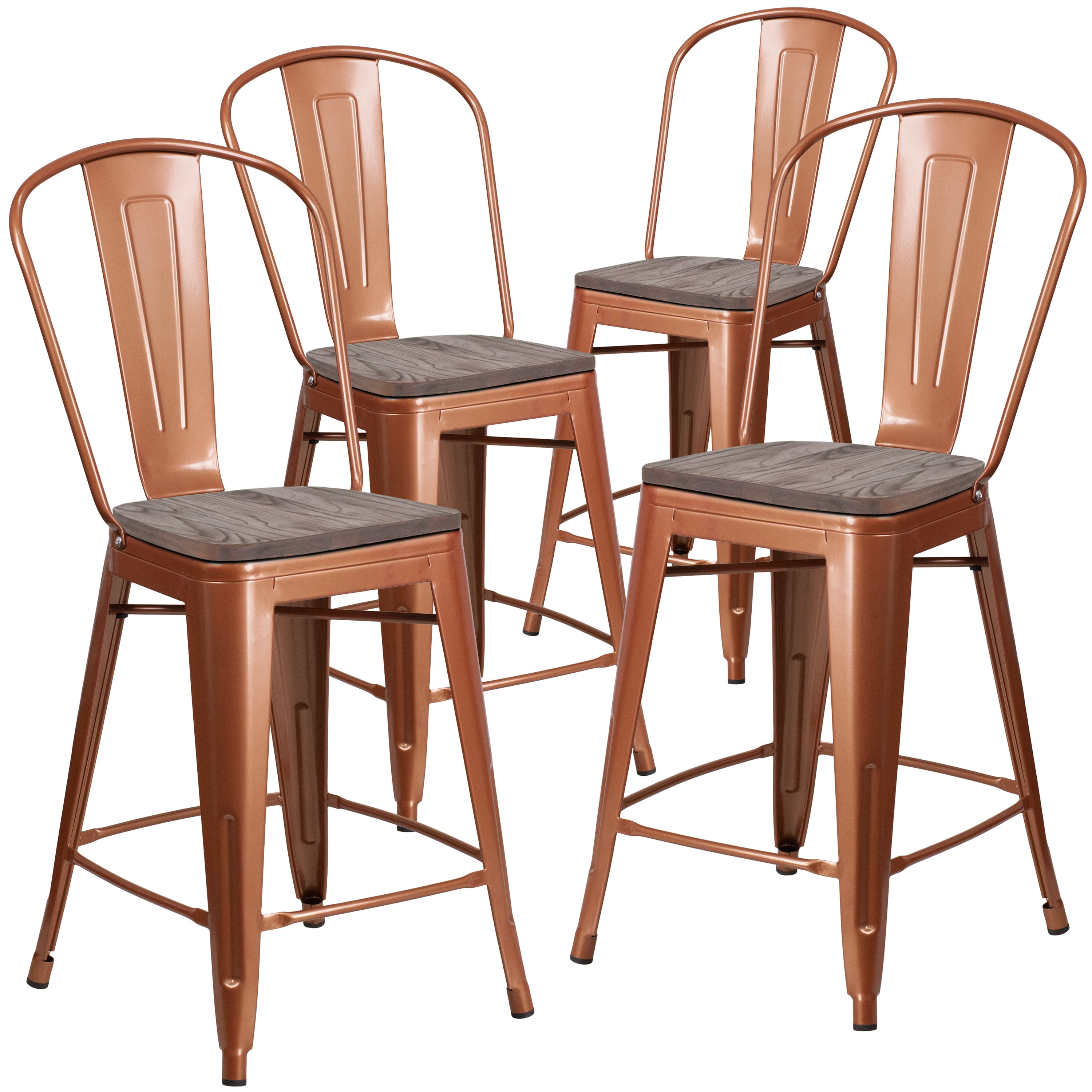 Flash Furniture 4 Pk. 24" High Copper Metal Counter Height Stool with ...