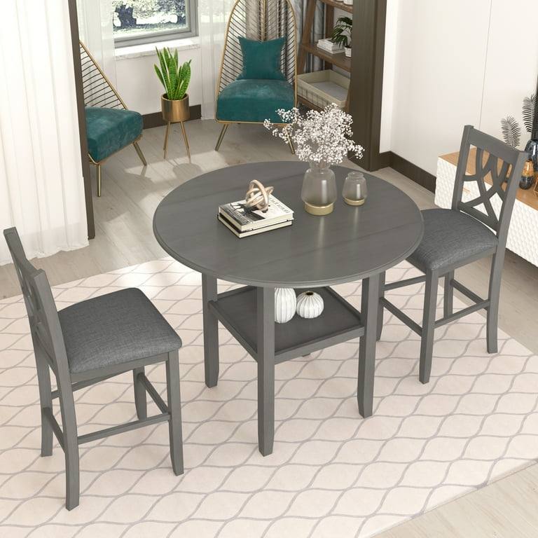 3 Piece Kitchen Nook Dining Table Set, Wooden Drop Leaf 3 Piece Kitchen Nook Dining Table Set, Wooden Drop Leaf