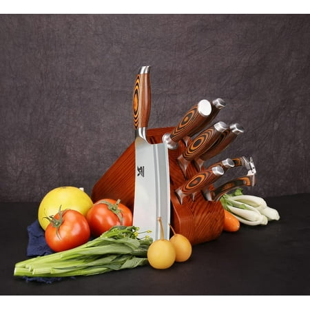 9pcs Knife Block Set, German Steel Kitchen Knife Set with Bone Chopper ...