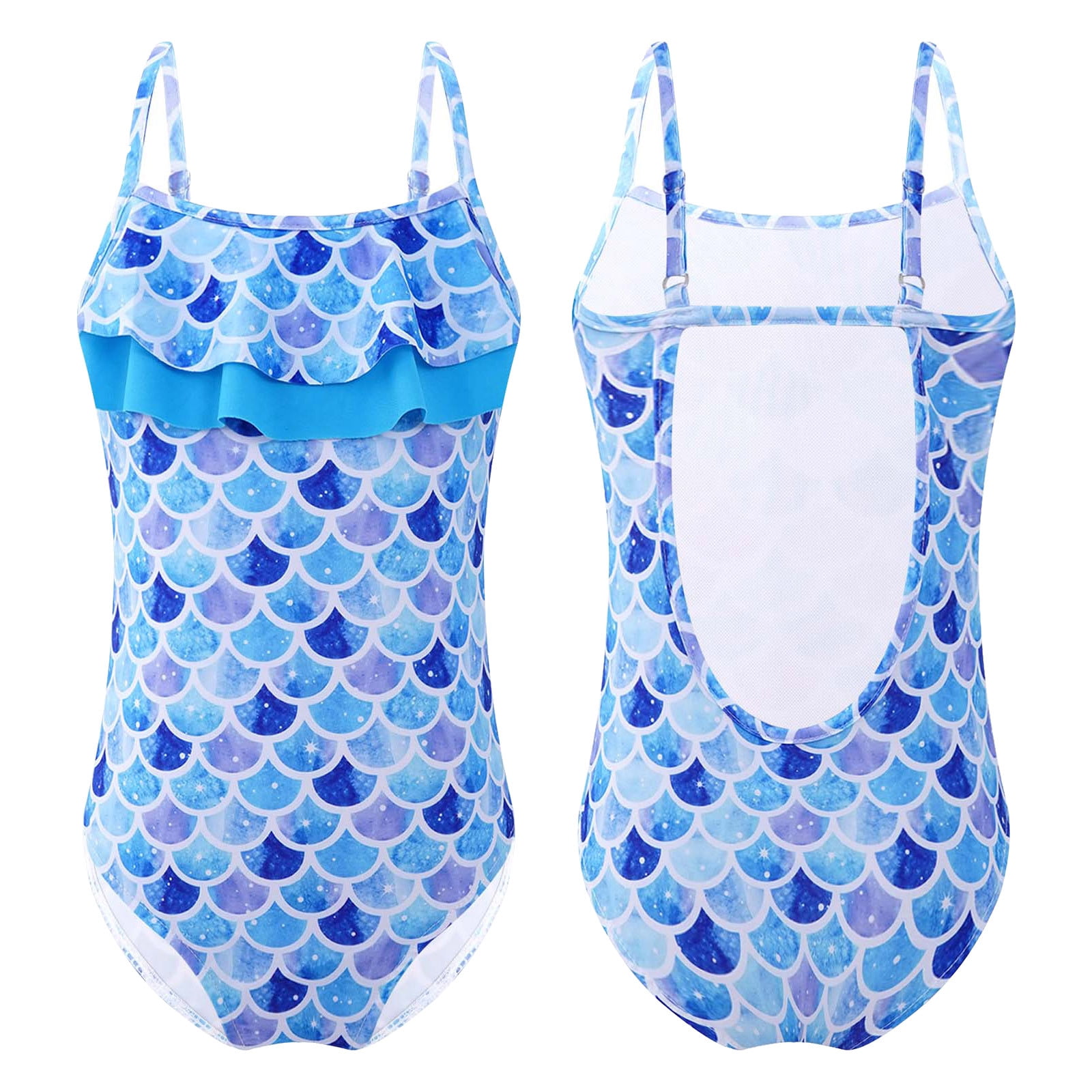 TiaoBug Kids Girls Fish Scales Ruffles Bathing Suit Mermaide Swimwear ...
