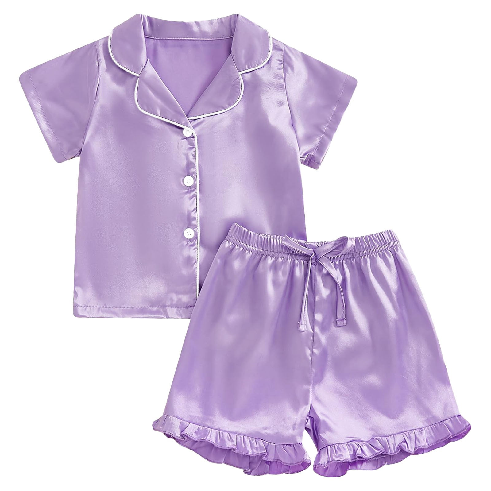 Click here for Huaiyyyy Kids Satin Pajamas For Girls Solid Color... prices