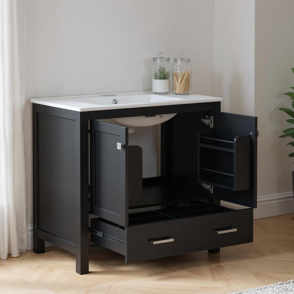 Click here for Homy Casa 30 In Jet Black Kitchen Sideboard With S... prices