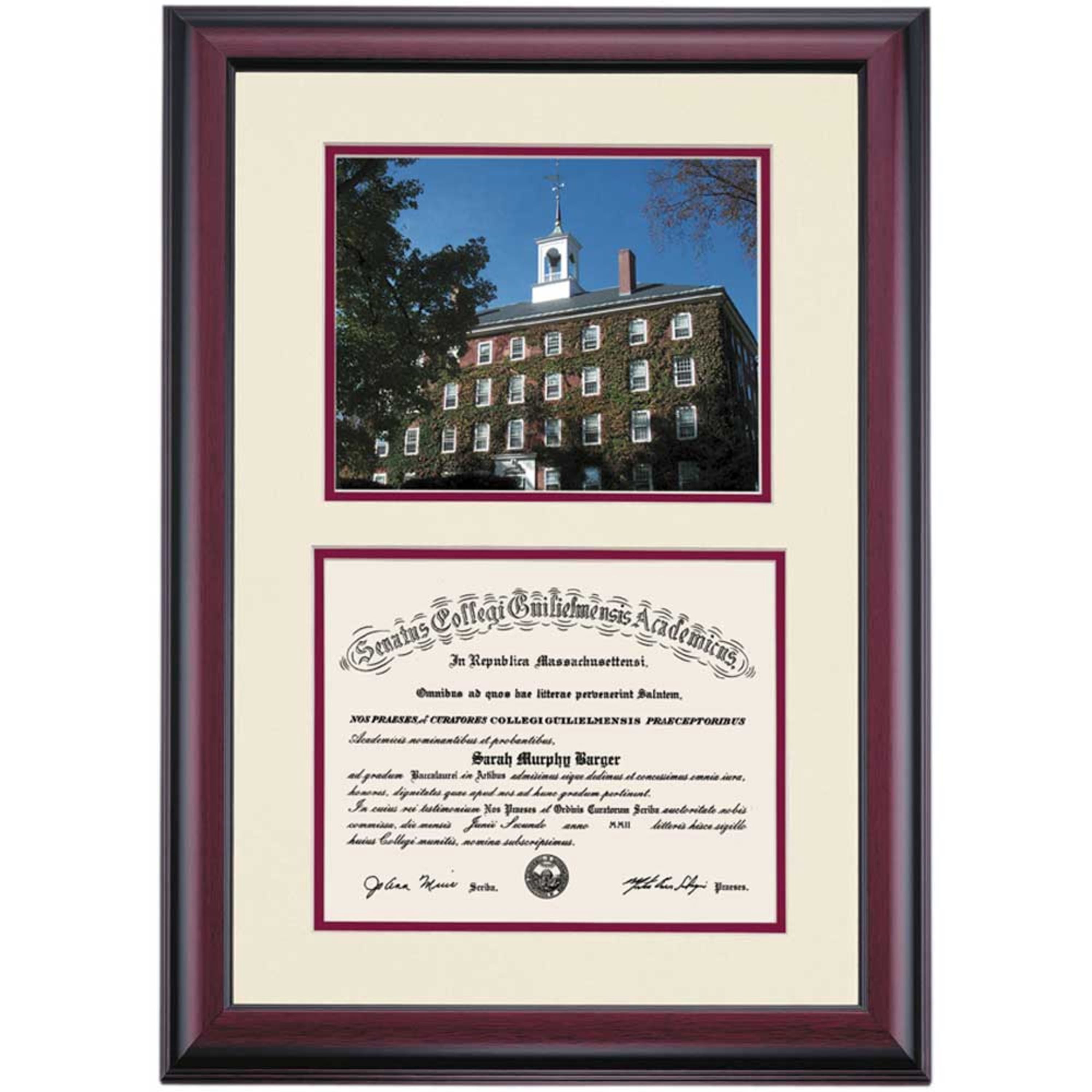 OCM Diploma Frame for Williams College, Ivory/Maroon Mat with West ...