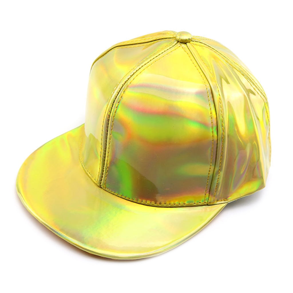 TINYFULL Holographic Faux Leather Baseball Cap Flat-Brimmed Metallic ...