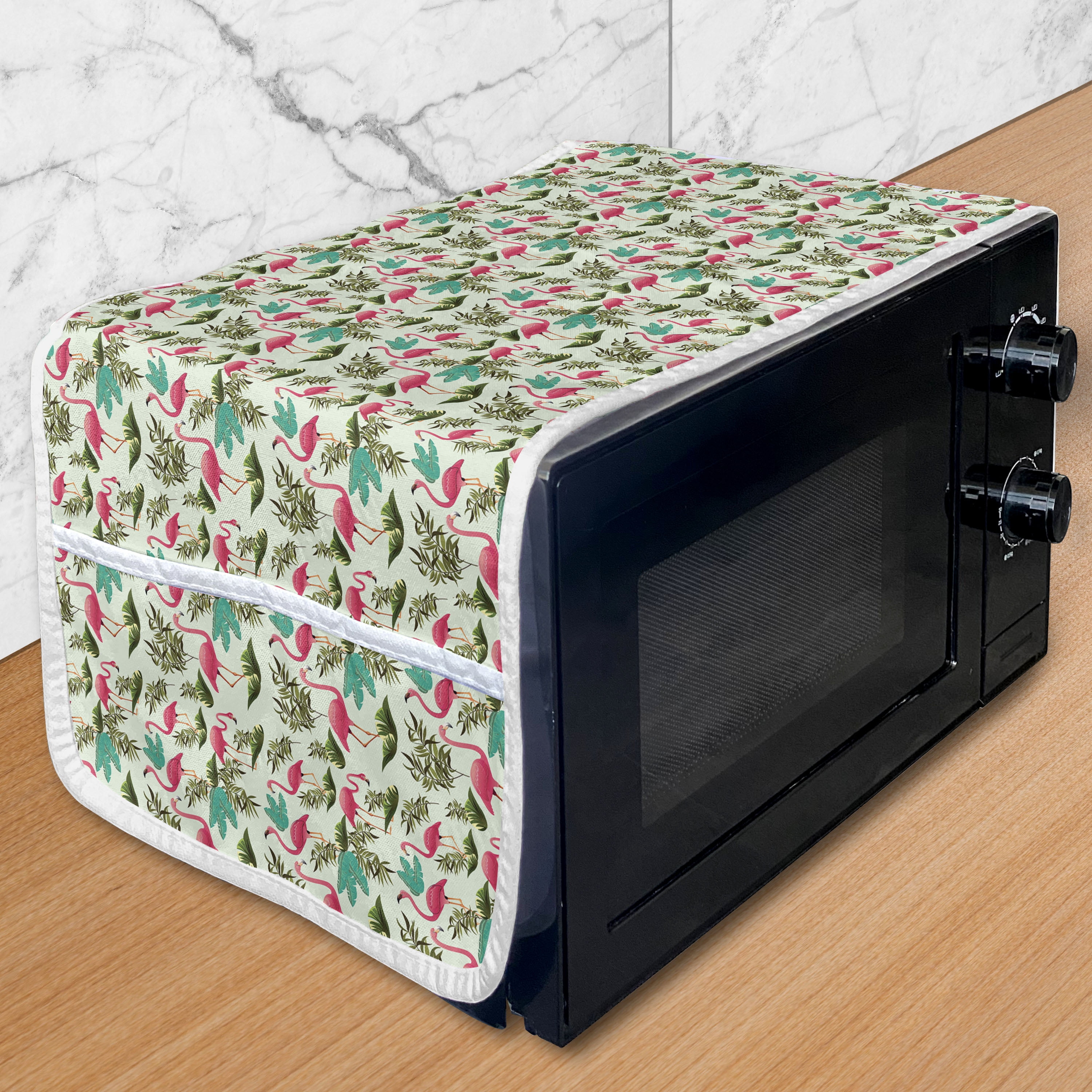 Tropical Microwave Oven Cover, Flamingo Birds Coconut Palms and Banana ...