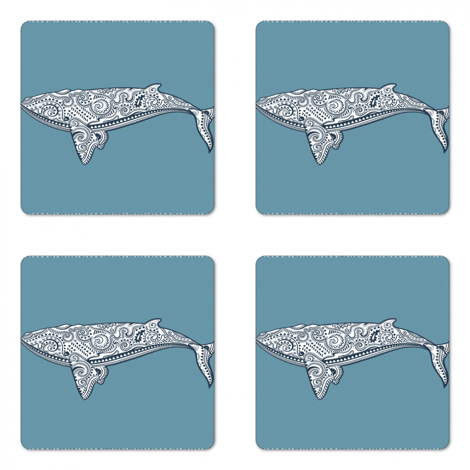 Nautical Coaster Set of 4, Whale Lettering Totem and Antique Paisley ...
