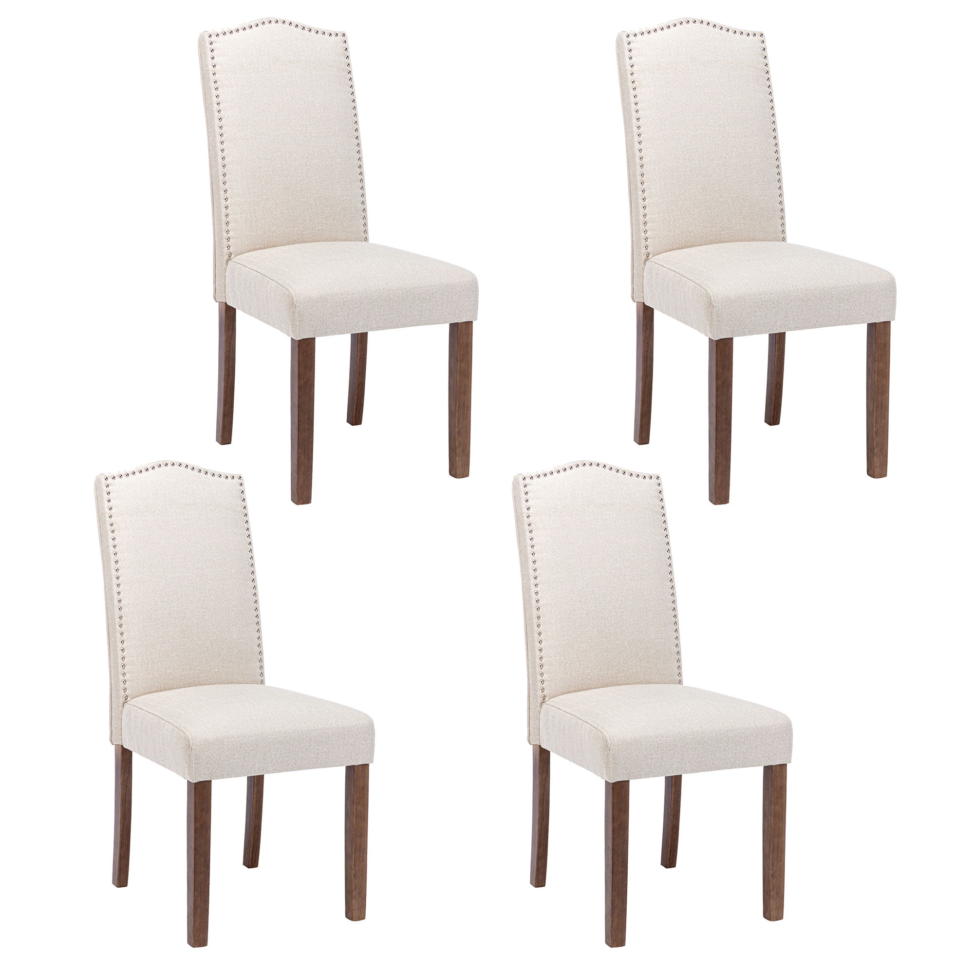 Snugway Dining Chair Beige Upholstered Parson Chair with Nailhead Trim ...