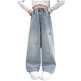 BXSRUTA Girls Straight Leg Jeans Elastic Waist Denim Pants Loose Fit ...