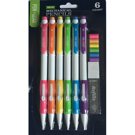 No. 2 Mechanical Pencils (Bright Multicolored, 3 Leads in Each) [6 ...