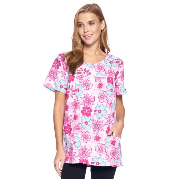 Casual Nights Women's Snap Front Smock Cobbler Woven Scrub Apron Top ...