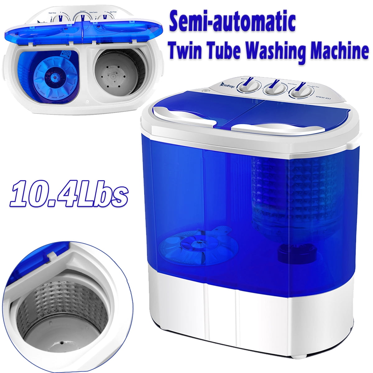 10.4Lbs Semi-automatic Laundry Washing Machine Twin Tube Portable ...