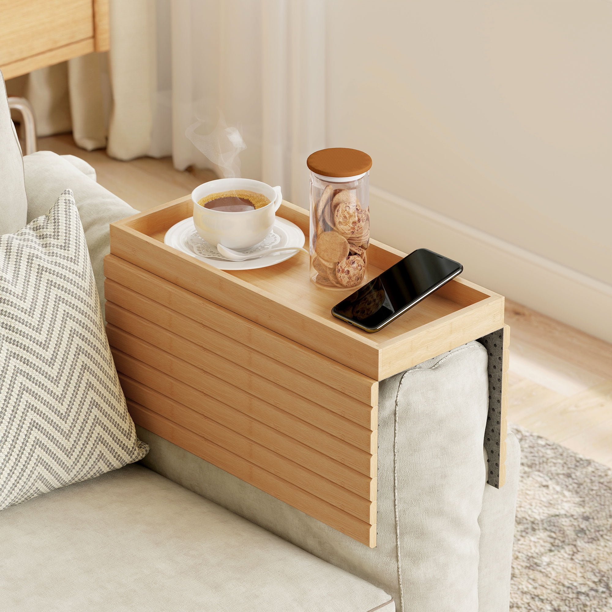 Click here for Homcom Foldable Sofa Armrest Tray  Bamboo Couch Ar... prices