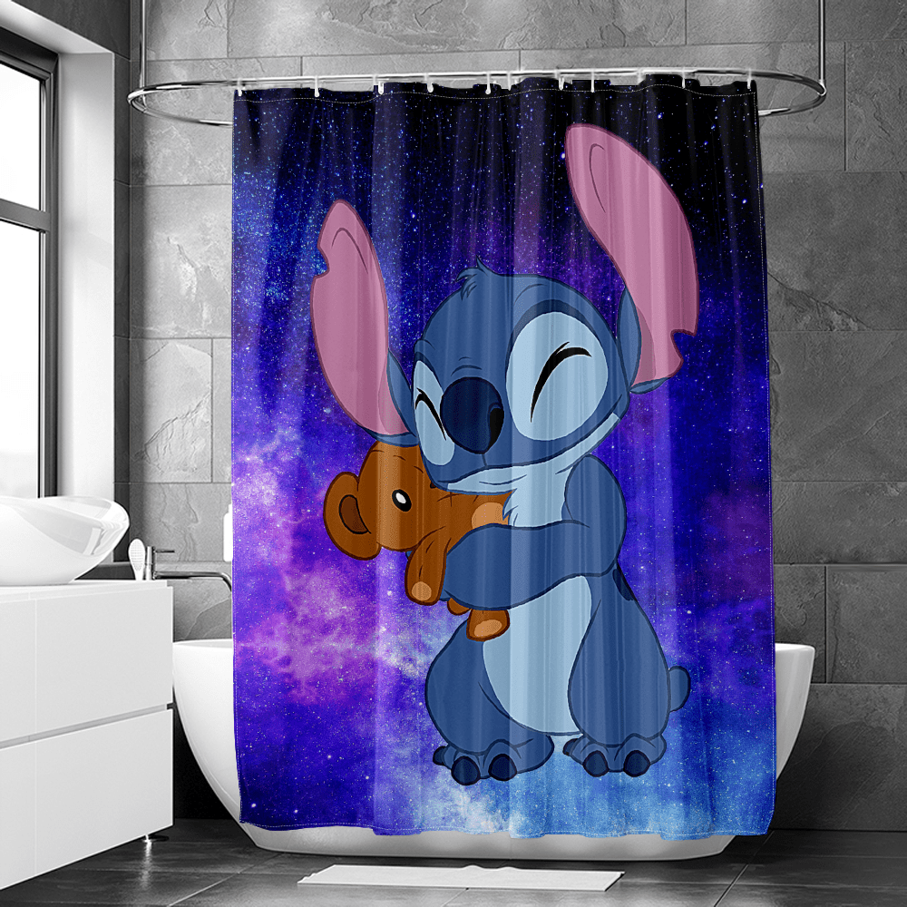 Lilo And Stitch Waterproof Fabric Unique Shower Curtain Stitch Cartoon