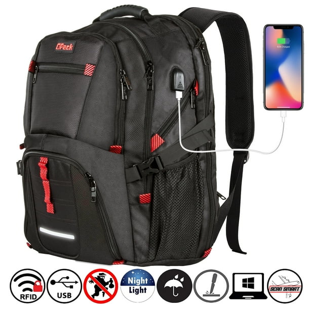 OPACK Extra Large RFID-Safe Travel Backpack with USB Charging Port ...