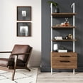 Nathan James Theo Open Shelf Bookcase with Drawers in Rustic Oak Wood and White Steel Frame ...