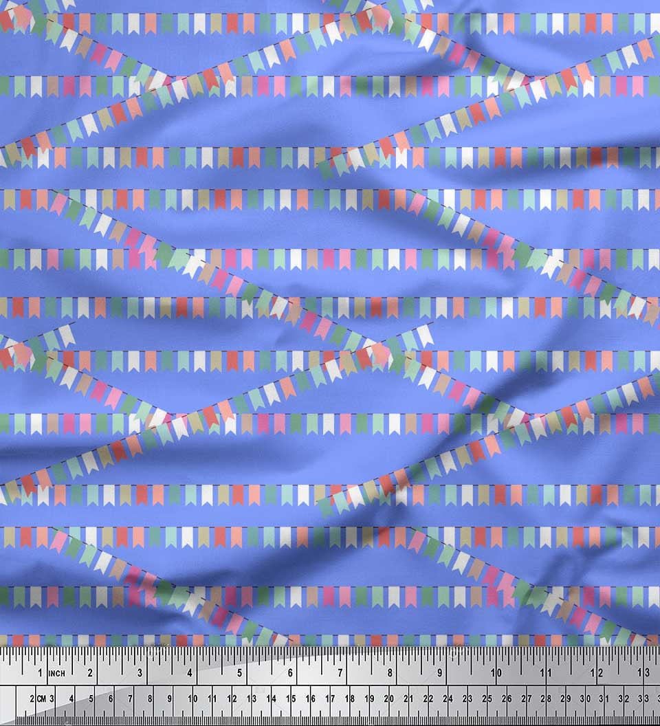 Soimoi Blue polyester Crepe Fabric Celebration Flags Party Print Fabric ...