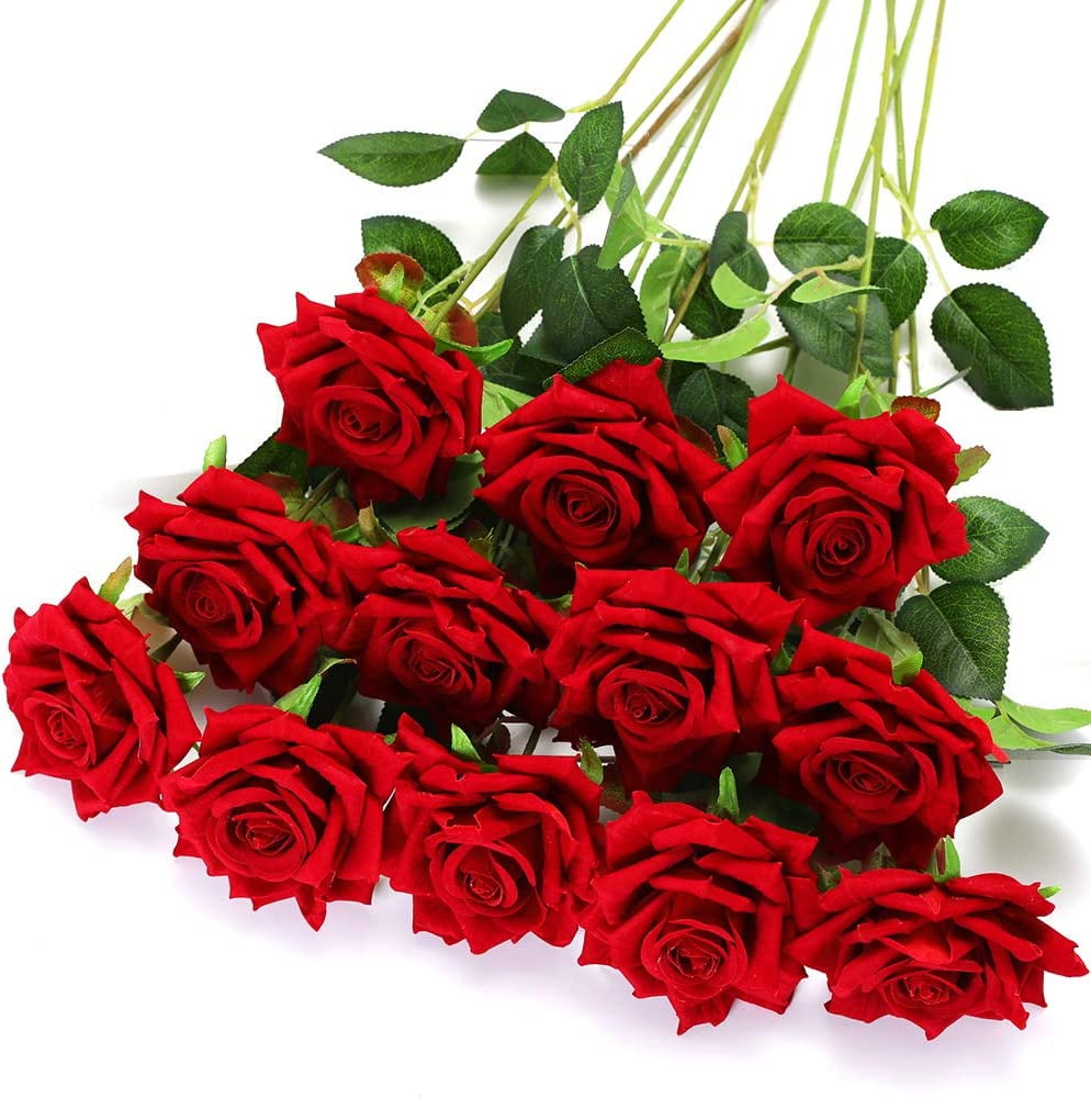 Red Roses Artificial Flowers,Scheam12Pack Red Fake Roses Real Looking ...